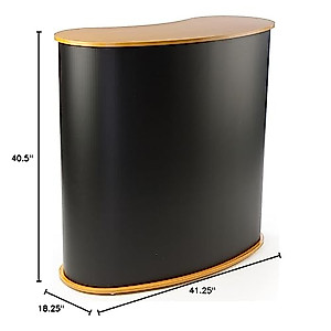 Pop-up Podium Counter with Kidney Bean Shaped Wood Grain Table Surface and Black Body - Portable Design, No Tools Required! (TSPCL02WD)