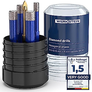 Dry Diamond Drill Bits - 5 Pcs Set 1/4", 5/16", 3/8",1/2" - Tile Drill Bits & 1/4 Carbide Drill Bit - Diamond Tip Drill Bit for Glass, Ceramic, Tile, Marble, Porcelain - Glass Drill Bit with Hex Shank