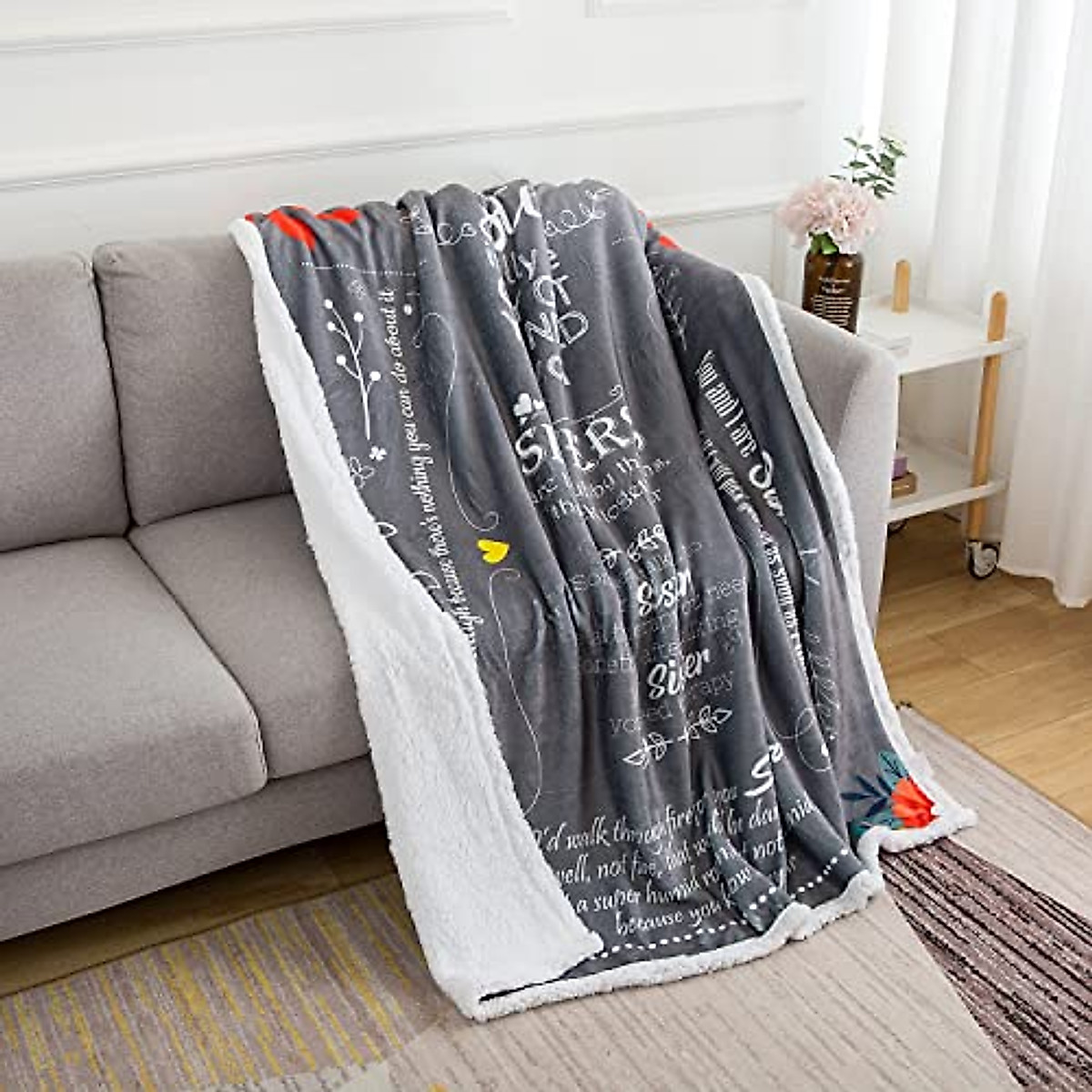 Funny Sister Blanket Birthday Gifts | Luxurious Sister Blanket with Loving Messages for Sister Birthday Gifts | Snuggly Soft Fleece Blanket Sister Gifts from Sister | 50" X 60" (Sherpa Fleece, Grey)