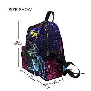 Glaphy Custom Kids Backpack for Boys Girls, Dinosaur Galaxy Toddler Backpack Kindergarten Elementary, Personalized Name Preschool Bookbag with Chest Strap