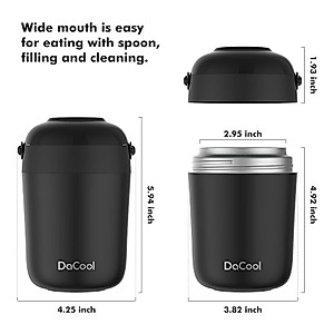 DaCool Kids Thermos with Handle Spoon for Hot Cold Food 16 OZ Insulated Food Jar Food Thermos for Lunch Soup Leakproof Vacuum Stainless Steel Keep Food Warm Thermal Container for School Travel, Black