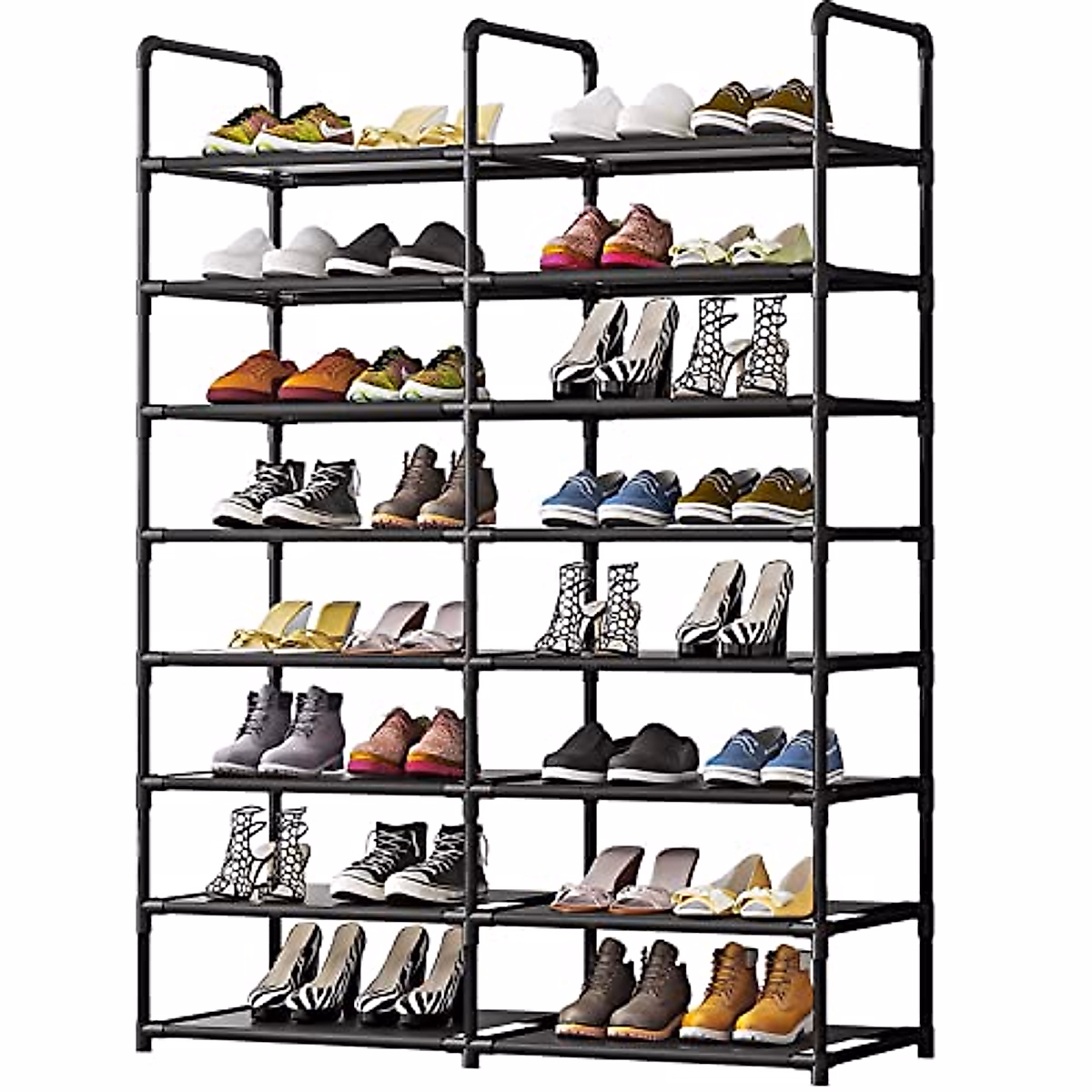 SUOERNUO Shoe Rack Storage Organizer 8 Tier Metal Tall Free Standing Shelf for Closet Entryway Bedroom,Black