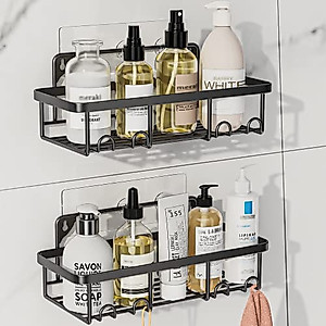 Attmu Shower Caddy Bathroom Shower Organizer, Self Adhesive Shower Shelf for Inside Shower Rack, Large Capacity Shower Basket with 2 Soap Holders for Bathroom and Kitchen Storage - 4 Pack (Black)