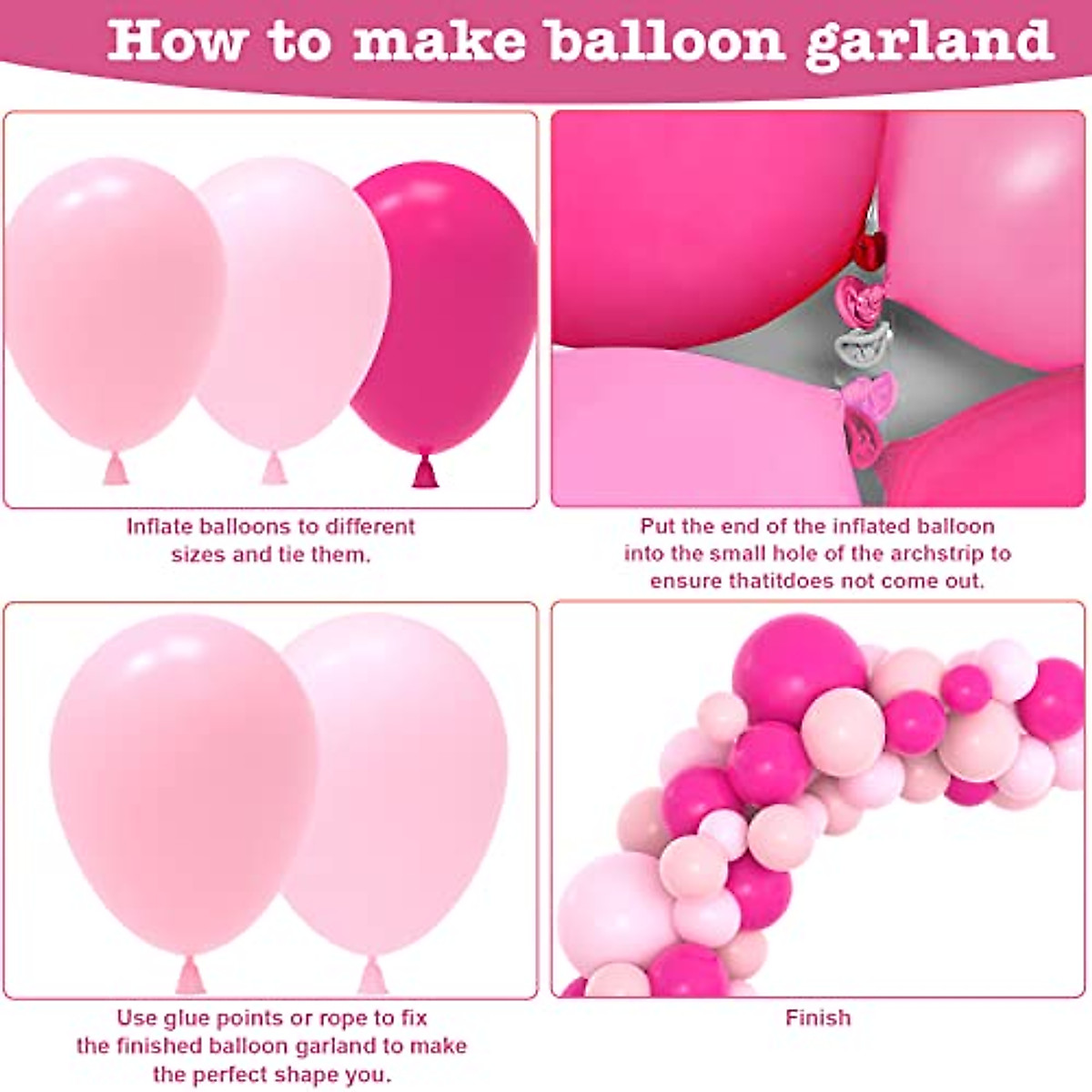 Pink Balloon Garland Arch Kit, Kelfara 109Pcs Hot Pink Latex Pastel Pink Balloon, 18 12 10 5 Inch Latex Balloons for Wedding Birthday Princess Theme Bridal Baby Shower Bridal Shower Party Decorations