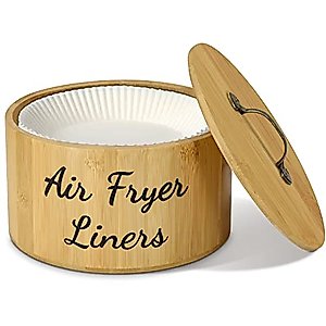 Air Fryer Disposable Paper Liner Holder Organizer, Bamboo Storage Organizer Bin Box for Cabinet, Pantry, Kitchen, Storage Container with Lid for Air Fryer Liners Air Fryer Parchment Paper