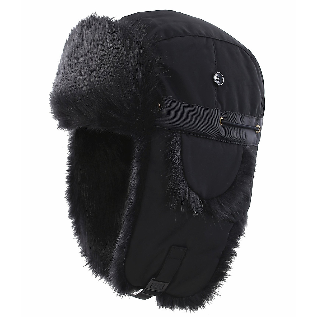 Connectyle Unisex Faux Fur Lined Trooper Trapper Hats with Ear Flaps, 55 60cm, Black