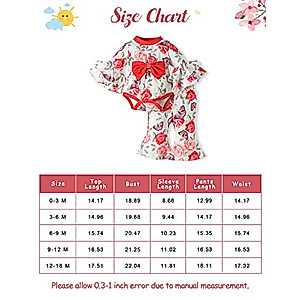 Newborn Baby Girl Clothes Infant Outfits Ruffle Sleeve Floral Romper Flare Pants Set Fall Winter Clothes 6-9 Months Red