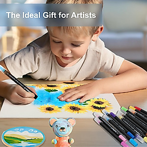 AnyMark 24 Colors Acrylic Paint Markers, Dual Tip Premium Acrylic Paint Pens for Stone, Wood, Calligraphy, Canvas, Ceramic, Metal, Glass, Rock Painting, DIY Crafts