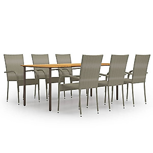 YUHI-HQYD 7 Piece Patio Dining Set,Outdoor Table Chairs,Balcony Furniture,Garden Dining Set Furniture,Afternoon Tea Suit,Conversation Furniture, Poly Rattan Gray