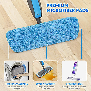 Spray Mop for Floor Cleaning, Microfiber Dust Hardwood Floor Mop, Wet Spray Mop for Wood Laminate Tile Vinyl Floor Home Kitchen Dry Flat Mop with 3 Washable Reusable Pads 1 Refillable Bottle