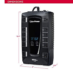 CyberPower AVRG900LCD Intelligent LCD UPS System, 900VA/480W, 12 Outlets, AVR, Compact