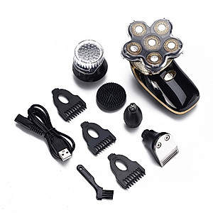 Head Shavers for Bald Men Wet and Dry, HerfsTec 6 Rotary Blade Heads Electric Razor, Bald Man 5-in-1 Grooming Kit with Clipper & Trimmer & Brush, IPX7 Waterproof, USB Charging, LED Display