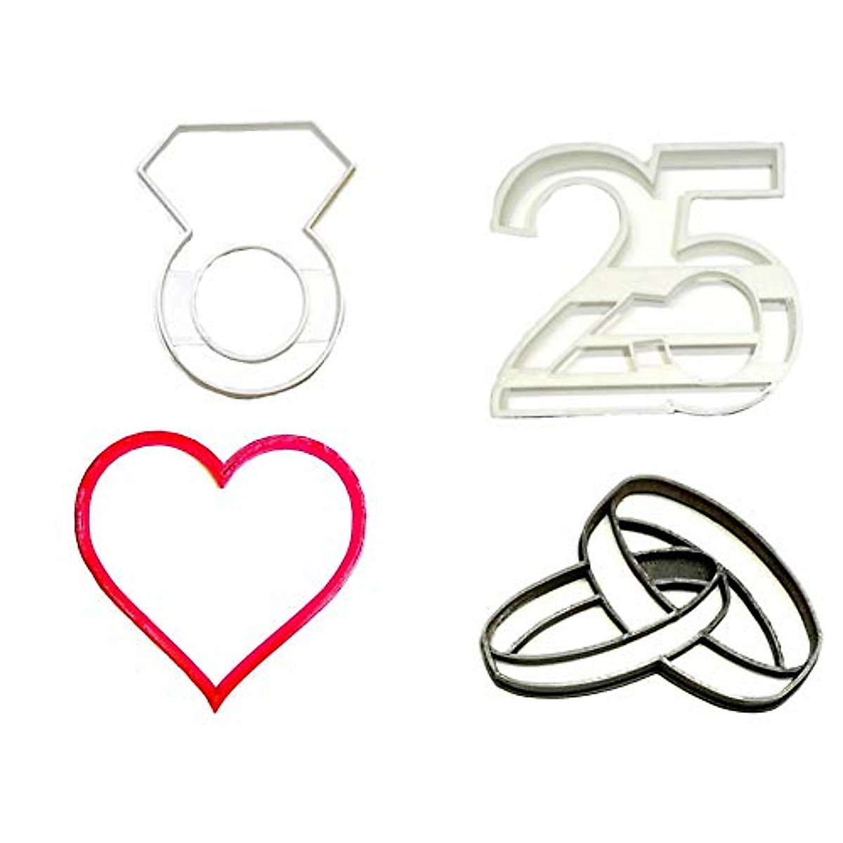 25TH 25 YEAR WEDDING MARRIAGE SILVER ANNIVERSARY LOVE SET OF 4 COOKIE CUTTERS MADE IN USA PR1330