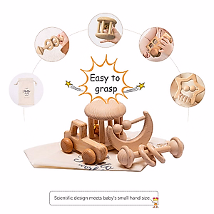 Wood Baby Rattle Personalizable Infant Rattle Sensory Development Wooden Toys Set