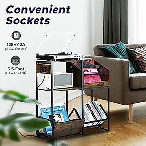 Starfavor Vinyl Record Storage Shelf Rack, LP Album Wooden Display Holder Table for Turntable Books Magazines Files at Living Room Bedroom STS-001