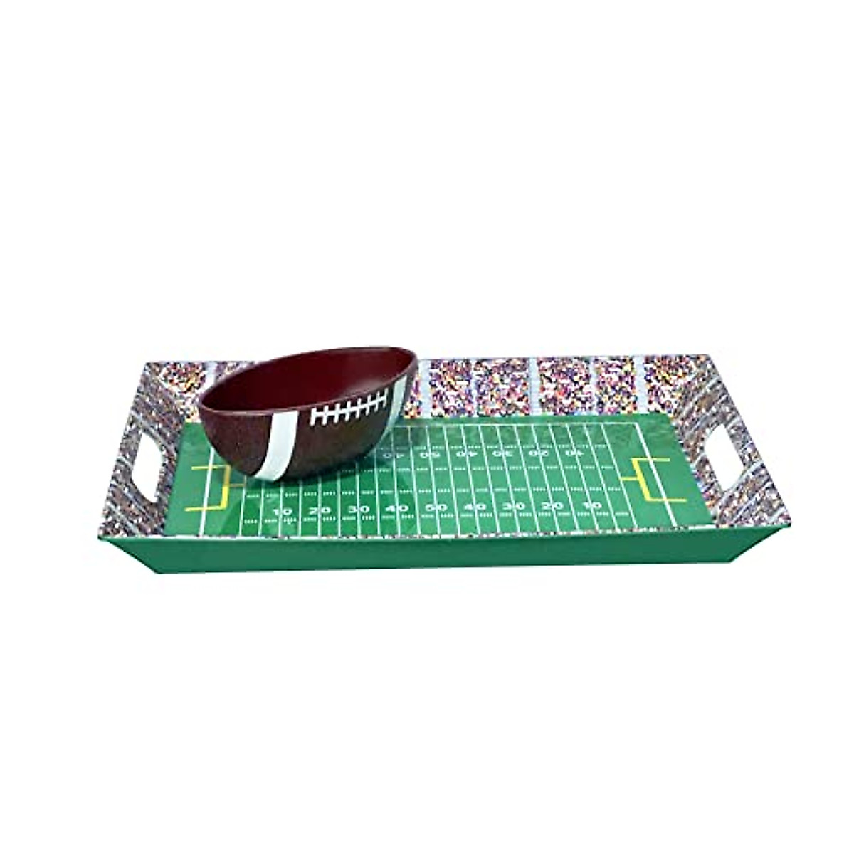 Football Stadium Serving Tray and Bowl, Reusable Game Trays for Football Gameday, Birthday Parties, Tailgate Party Decorations, Chip N Dip Hard Plastic Set