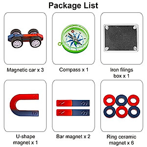 MakerFocus Science Magnet Kits for Kids:Educational Magnet Science Projects STEM Magnets Experiment Tools Physics Lab Magnet Kits Includes Bar/Ring/Horseshoe/Compass/Magnetic Iron Powder, White