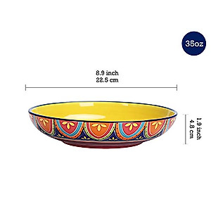 Bico Tunisian Ceramic 35oz Dinner Bowls, Set of 4, for Pasta, Salad, Cereal, Soup & Microwave & Dishwasher Safe