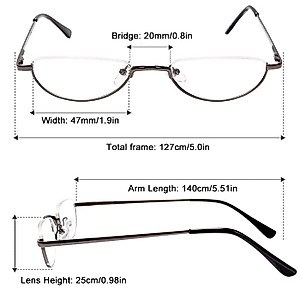 REAVEE 2 Pack Retro Designer Half Moon Reading Glasses Women Men Spring Hinge Half Frame Readers Stylish Slim Eyeglasses with Pouch,Red and Gun Grey 2.0