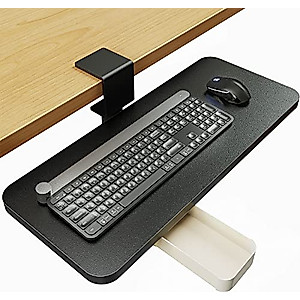 HUANUO Keyboard Tray Under Desk, 360 Rotating Keyboard Tray with Adjustable C Clamp, Ergonomic Keyboard Drawer Slide Out, No Drilling Computer Keyboard & Mouse Tray, 23.62" W x 9.84" D, Black