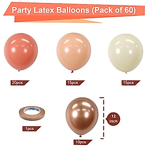 Bezente Blush Dusty Pink Latex Balloons, 60pcs 12 inch Beige White Dusty Rose Gold Nude Latex Balloons Kit for Baby Shower for girl, Bridal Shower, Wedding, Boho Birthday Party Decorations