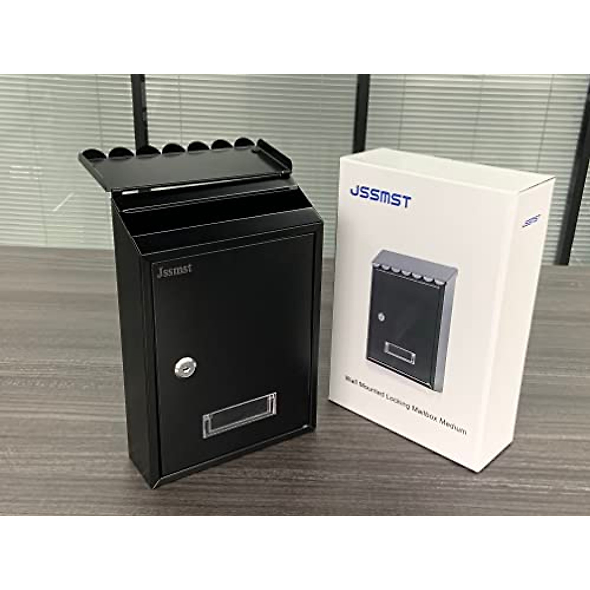 Jssmst Mailboxes Wall Mount with Key Lock – Small Metal Mailboxes Horizontal, 12.4 x 8.3 x 3.05 Inch, Black New