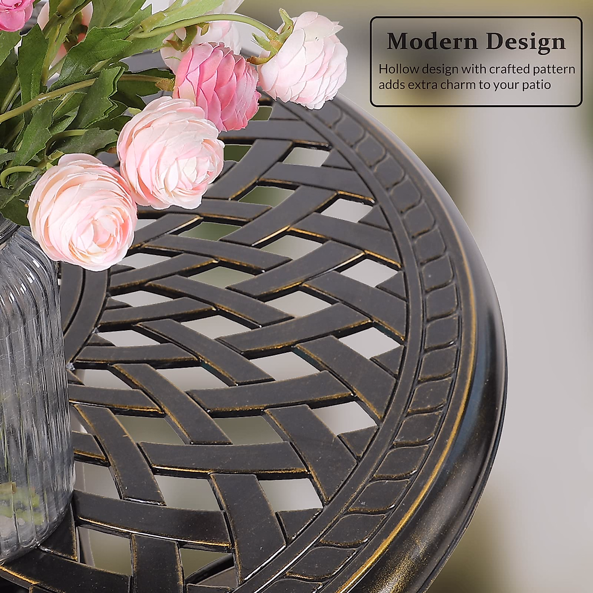 MEETWARM Patio Height Bar Table, 31" Bar Height Bistro Table, Outdoor Cast Aluminum Bistro Round High Top Dining Table with 2" Umbrella Hole for Garden Deck Backyard, Dark Bronze