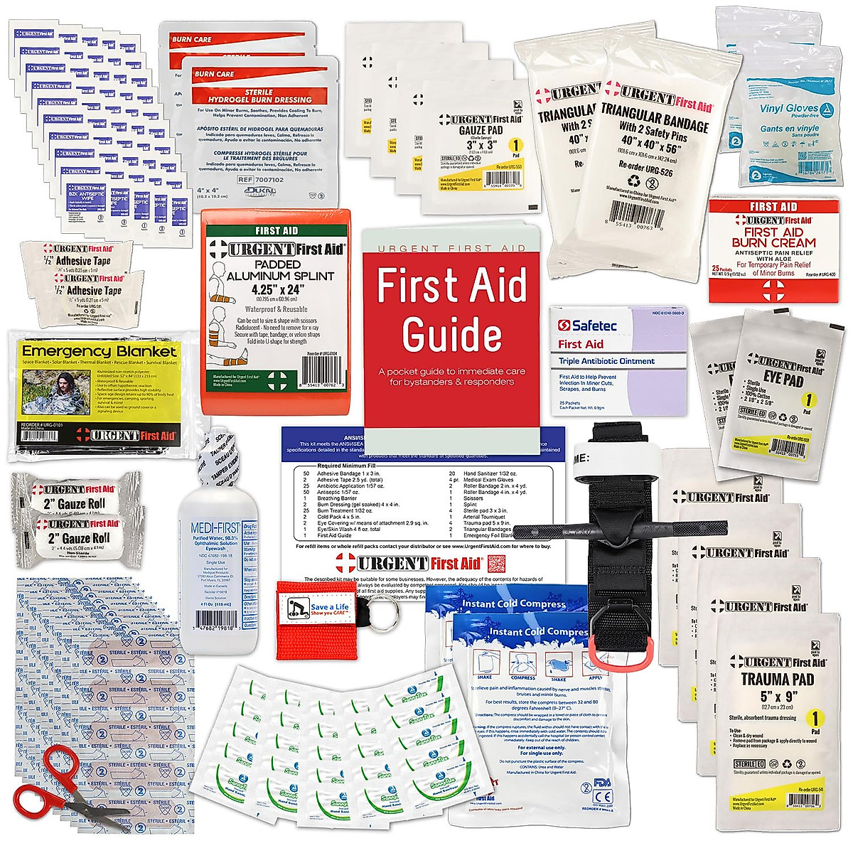 OSHA & ANSI First Aid Kit Refill/Upgrade, 50 Person, 208 Pieces, ANSI 2021 Class B - Includes Splint, Tourniquet, Tools, Single dose and More: Fill Your kit or use to Upgrade to Current regulations…