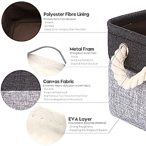 Sea Team 3-Pack Small Storage Basket Set, Storage Cube Organizer, Storage Bins, 12 x 8 x 5 Inches, Rectangle Canvas Fabric Collapsible Shelf Box with Handles for Kids Room (Grey/Black)