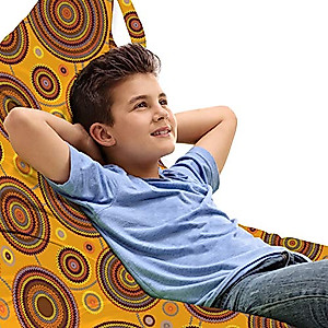 Ambesonne Retro Lounger Chair Bag, Old Fashioned Style Circles Wavy Stripes Pastel Childish Folk Ornamental Design, High Capacity Storage with Handle Container, Lounger Size, Multicolor