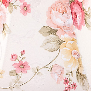 Yardwe Vintage European Lampshade with Flower Pattern Vintage Cloth Art Fringe Bead Lampshade with Tassel Fabric Dome Lamp Shade for Living Room Bedroom E27