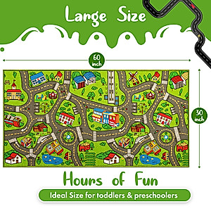 Kids Carpet Playmat City Life 3D Playroom Rug | 30 x 60 Inch Extra Large Toddler Activity Mat for Race Cars & Toys | Playroom Rug Makes a Fun Educational Gift Idea for Boys & Girls (Green)