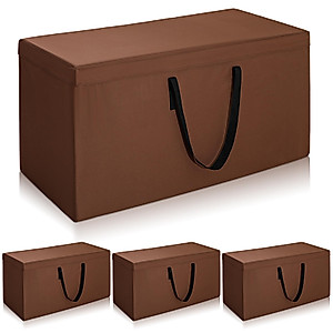 Huhumy 4 Pack Patio Cushion Storage Bags 65Inch 600D Oxford Water Resistant Extra Large Bag for Outdoor Patio Furniture Cover Storage Bag with Handles and Zipper, 65 x 20 x 28 Inch(Brown)