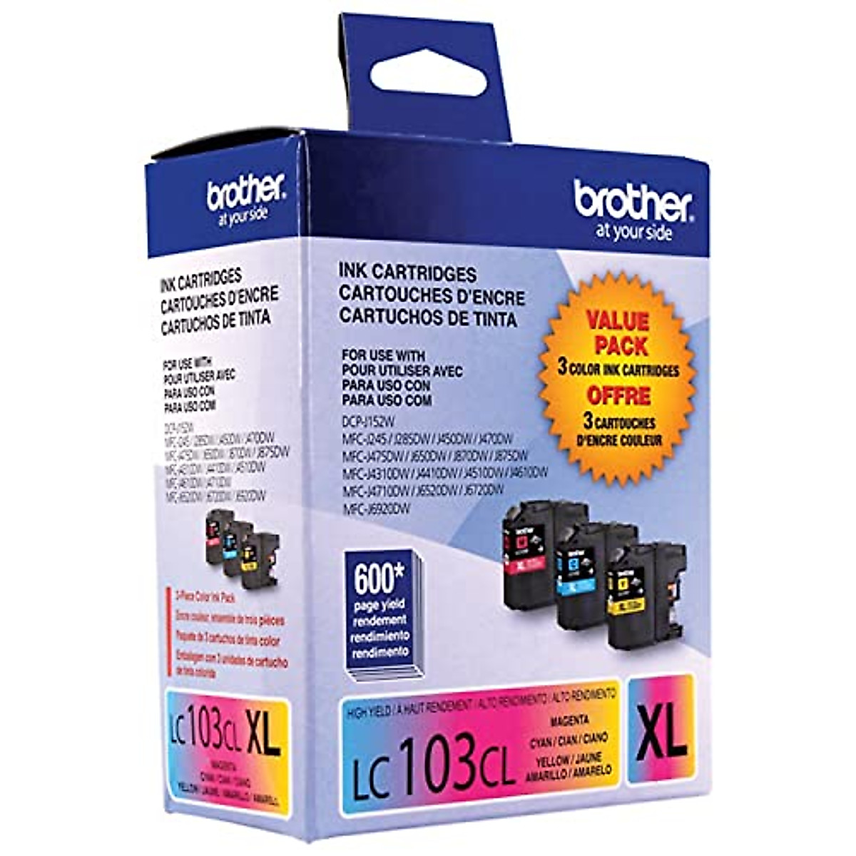 Brother Lc103 Inkjet Cartridges (Cyan/Magenta/Yellow, 3-Pack) in Retail Packaging