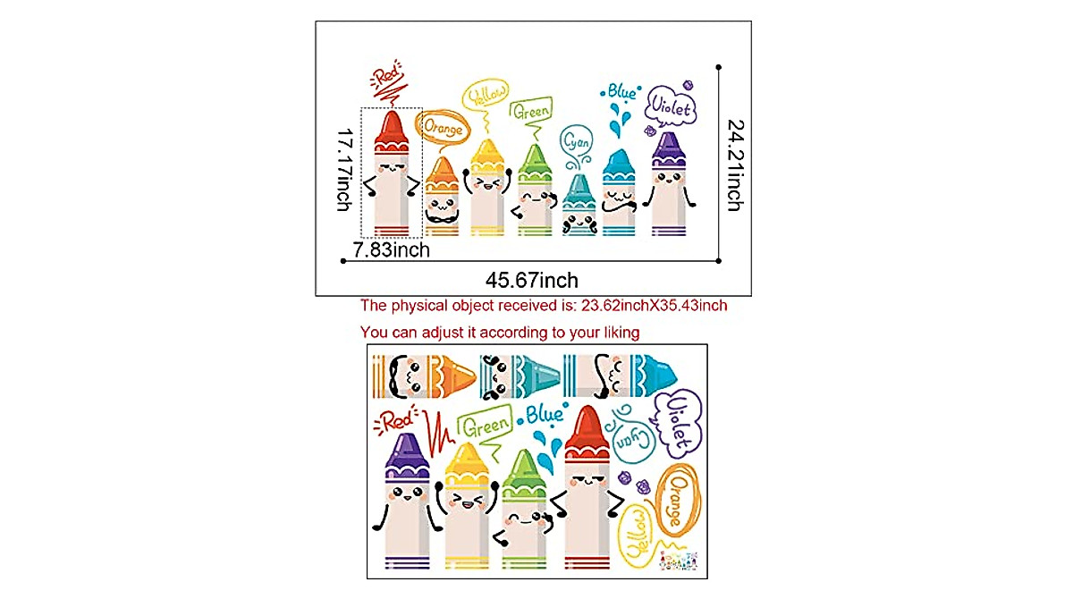 Crayon Color Wall Decals for Kids Rooms - Educational Wall Stickers