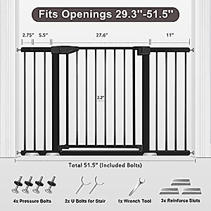 Yacul 29.3"-51.5" Stair Gate Black & Foldable Baby Playpen with Carry Bag, Lightweight Play Pen for Babies and Toddlers Easy to Assemble or Disassemble, 59x47x28 Inches