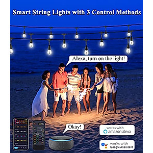 genlar Smart Christmas String Lights, APP Control Patio Lights LED RGBCW Color Changing Lights Dimmable Waterproof Shatterproof Commercial Hanging Lights for Outdoor Cafe Garden (48ft/15bulbs)