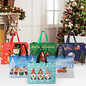 AKEROCK Large Christmas Gift Bags, Freestanding Christmas Bags with Handles and Paperboard, Reusable Xmas Gift Bags for Holiday Presents, Gift Giving, Shopping - 8 Pcs, 2 Different Sizes