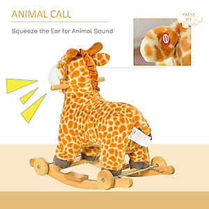 Qaba 2-in-1 Kids Plush Ride-On Rocking Horse Toy, Giraffe-Shaped Plush Rocker with Realistic Sounds for Children 3 to 6 Years, Yellow
