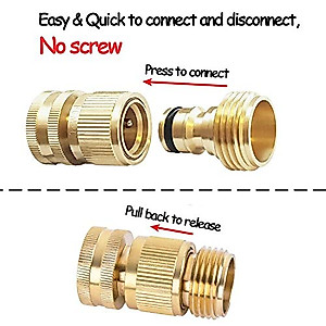 HQMPC Garden Hose Quick Connect Solid Brass Quick Connector Garden Hose Fitting Water Hose Connectors Garden Hose Disconnect 3/4 inch GHT (2Sets) (2Female+2Male)