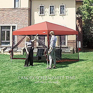 VIVOHOME 210d Oxford Easy Pop Up Canopy, 8x8 Outdoor Screen Tent with Mesh Mosquito Netting Side Walls for Camping Picnic Party Deck Yard Events,Red