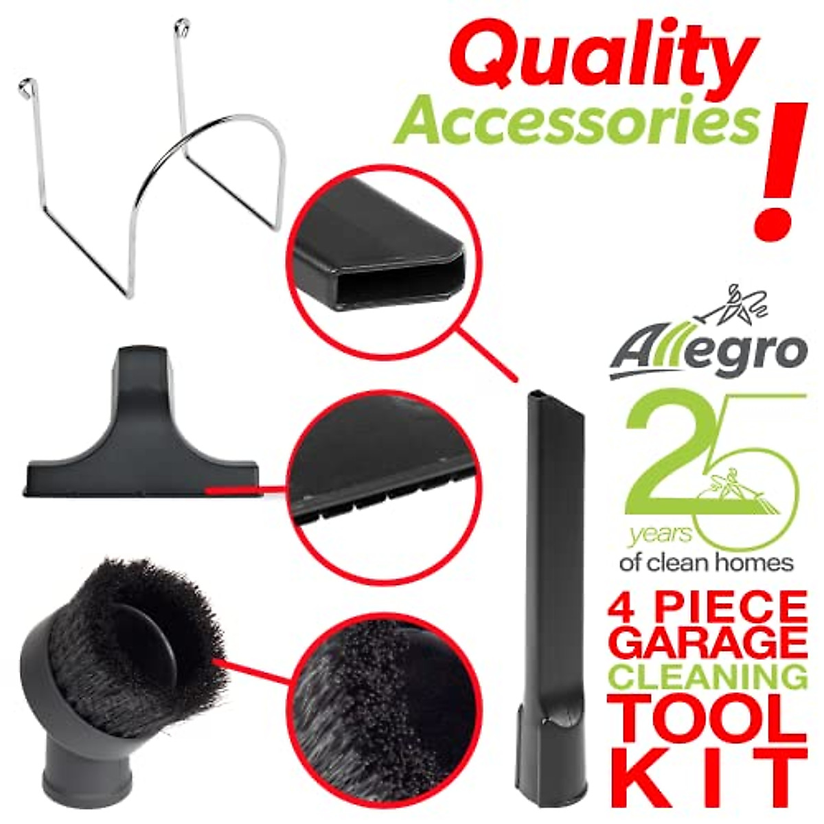 Allegro MU3100 Wall Mounted Garage/Car Vacuum 30 Ft. Hose Cleaning Tools