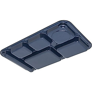 Carlisle FoodService Products Melamine Café Tray for Schools and Cafeterias, Right Hand 6-Compartment Tray, 15" x 9", Dark Blue