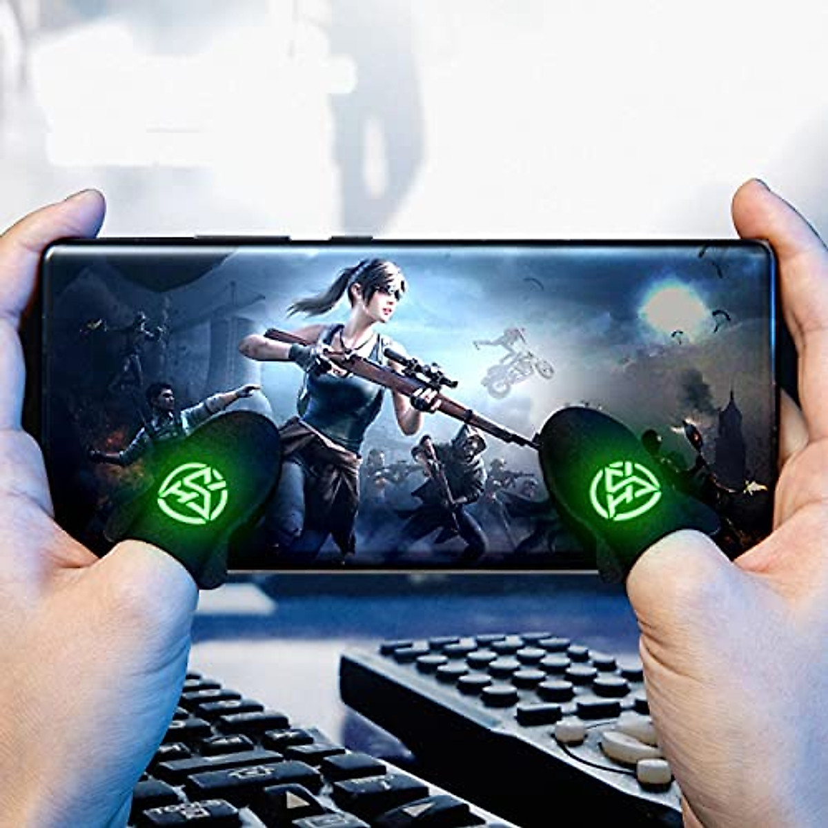 Gecorid Finger Sleeves - Anti-Sweat Thumb Sleeves with Silver Fiber,0.3mm Luminous Thumb Sleeves Mobile Finger Protector Breathable Seamless Thumb Finger Sleeve for Mobile Game Controllers