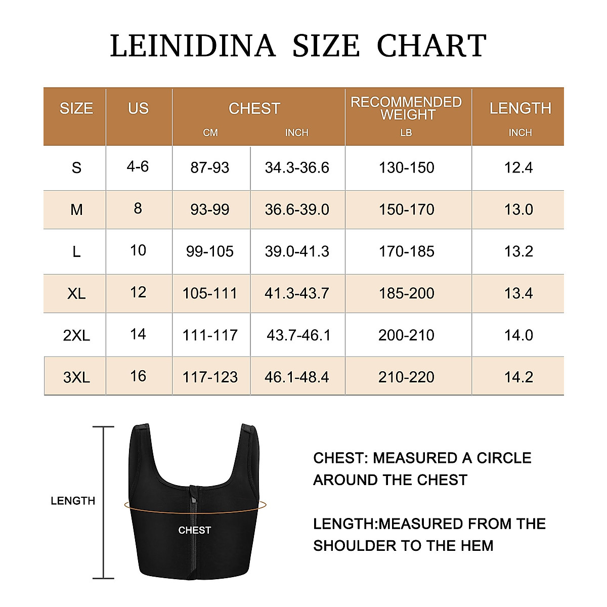 LEINIDINA Chest Binder Tomboy Transgender FTM Square Collar with Front Zipper Binder Bra Tank Top Black