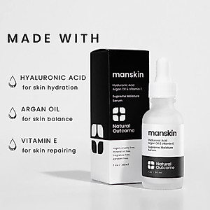 Natural Outcome Man Skin Supreme Moisture Serum Mens Serum I Mens Anti-Aging Day & Night Facial Serum I Advanced Moisture Serum with Hyaluronic Acid, Argan Oil & Vitamin E