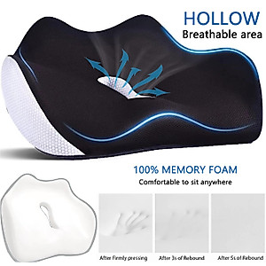 GAGAMOTEYA Memory Foam Seat Cushion for Desk Chair, Seat Cushion for Tailbone Pain Relief,Back Pain,Chair Cushion Support for Home, Office and Car Seat Driver, Black