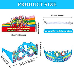 48 Pcs 100 Days of School Party Supplies 100th Day of School Crown Bulk Rhinestone Star Eyewear Glasses and Crowns 100 Days School Paper Party Hats and Eyeglasses for Kids School Classroom Decoration