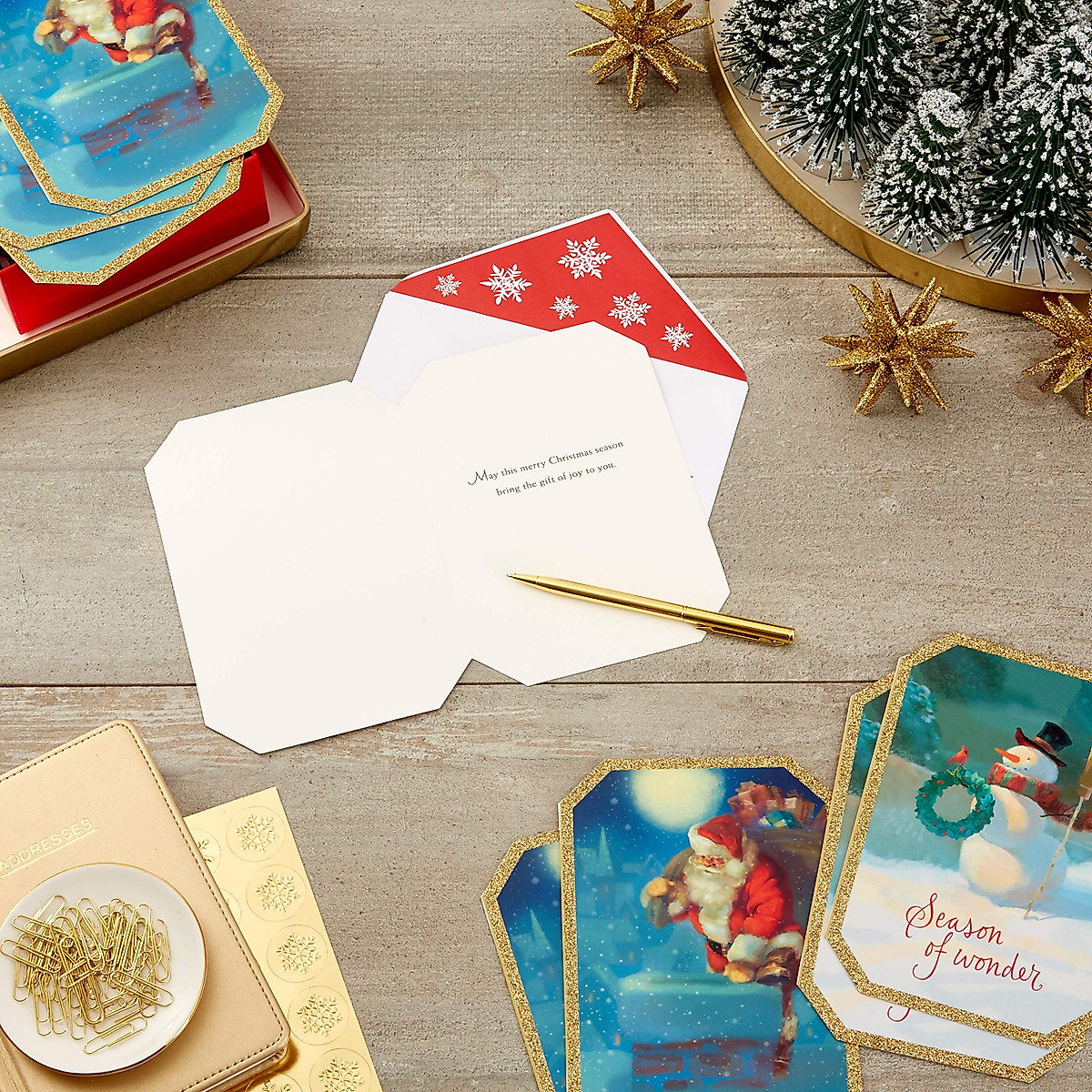 Hallmark Boxed Christmas Cards Assortment, Santa and Snowman (40 Cards with Designed Envelopes)