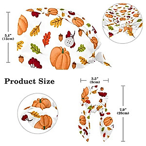 Bouffant Caps with Buttons, Autumn Pumpkin Leaves Acorn Surgical Hat for Medical & Rabbit Ear Scrunchie Set, Cotton Scrub Caps Sweatband